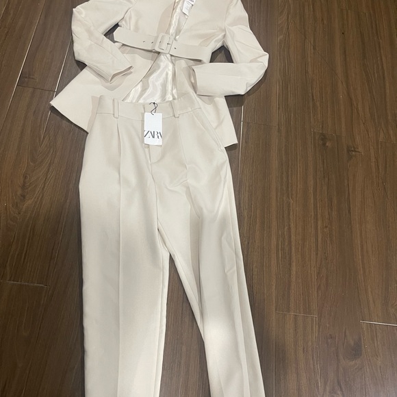 Zara | Pants & Jumpsuits | Zara Cream Belted Pants Suit | Poshmark